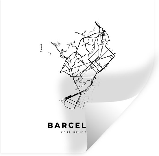 Muurstickers - Sticker Folie - Barcelona - Stadskaart - Spanje - 30x30 ...