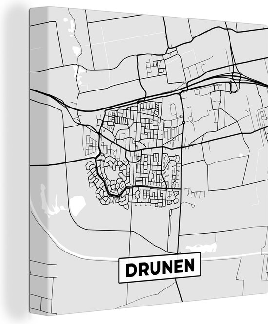 Toile Peinture Drunen - Zwart Wit - Plan de Ville - Carte - Carte ...