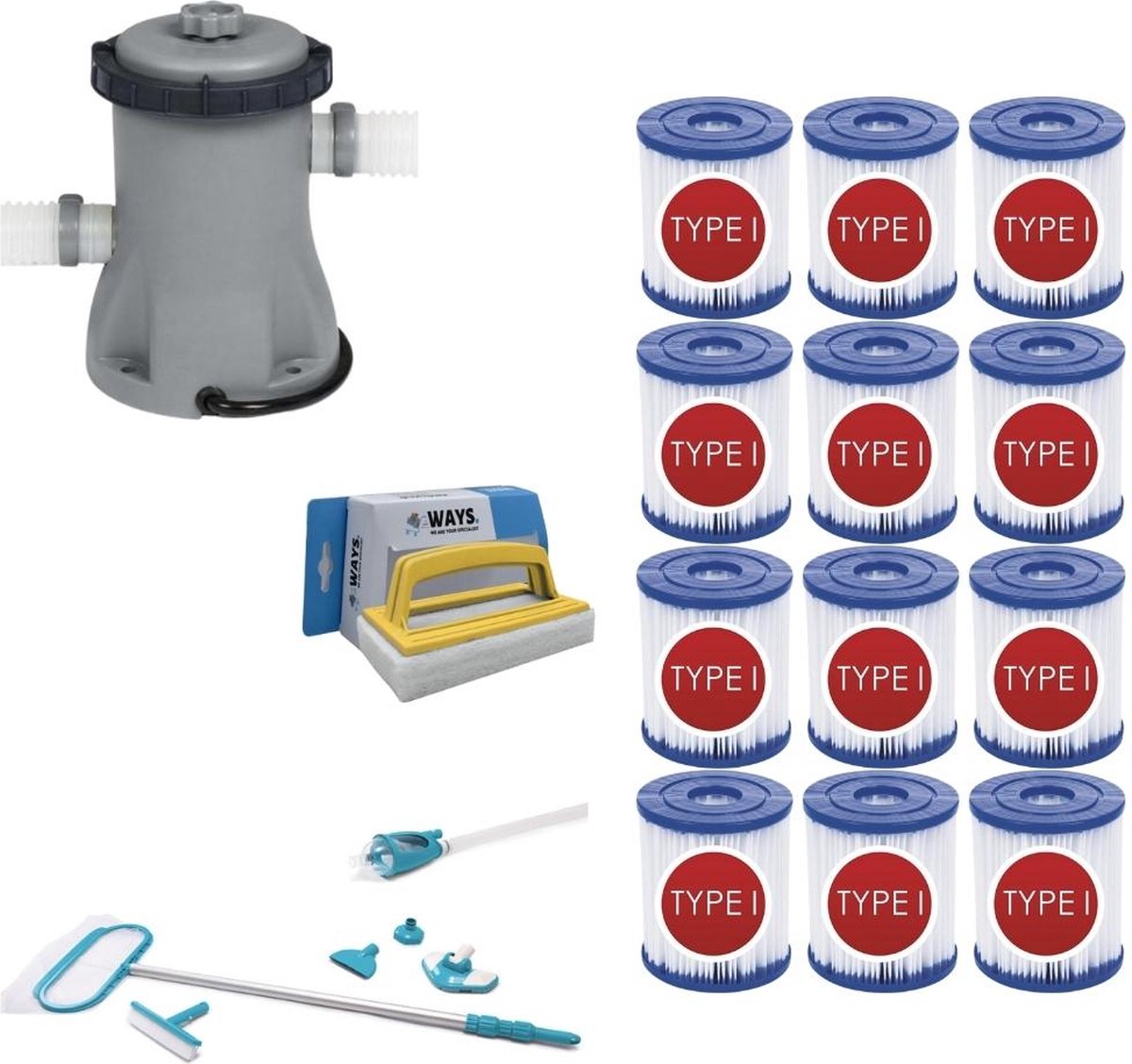 WAYS - Zwembad Onderhoud - Onderhoudsset Deluxe & Filterpomp 1249 L/h ...