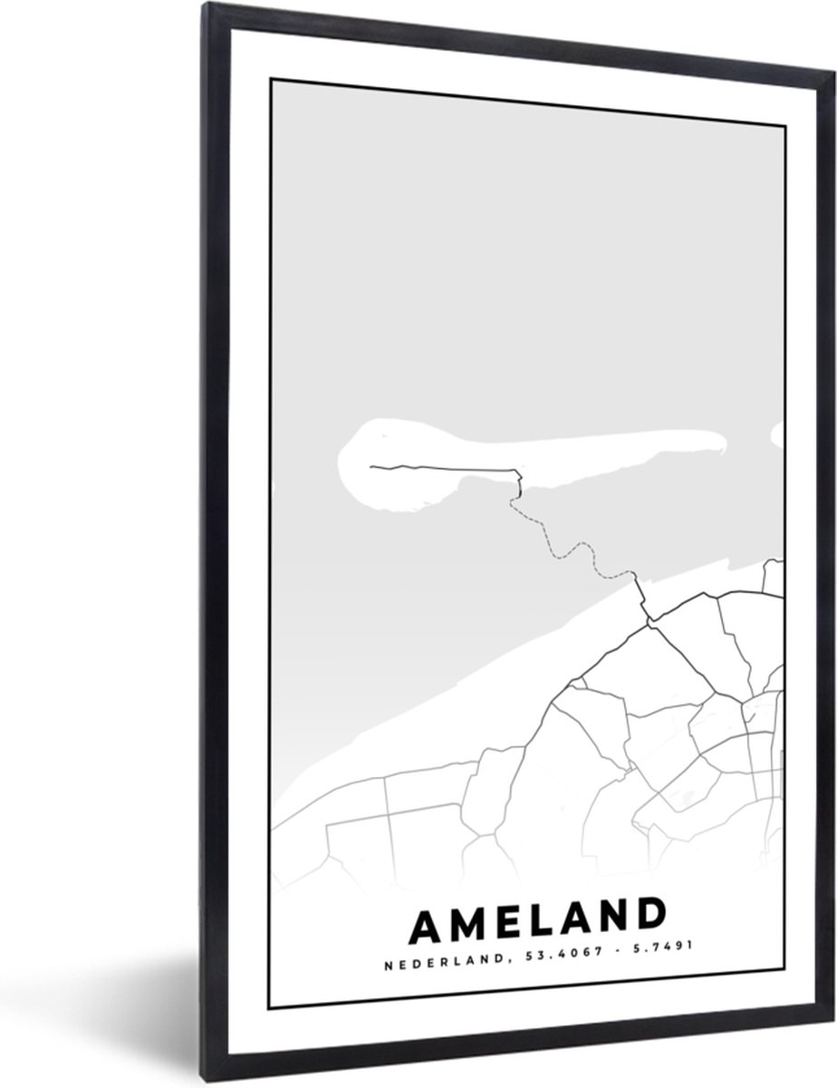 Fotolijst incl. Poster - Eiland - Plattegrond - Kaart - Ameland - Stadskaart - 80x120... | bol.com