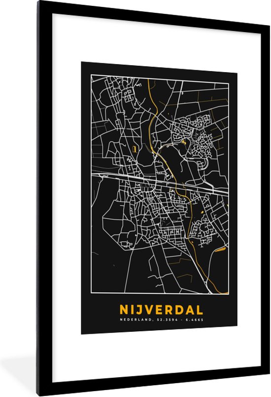 Fotolijst incl. Poster - Nijverdal - Black and Gold - Stadskaart ...