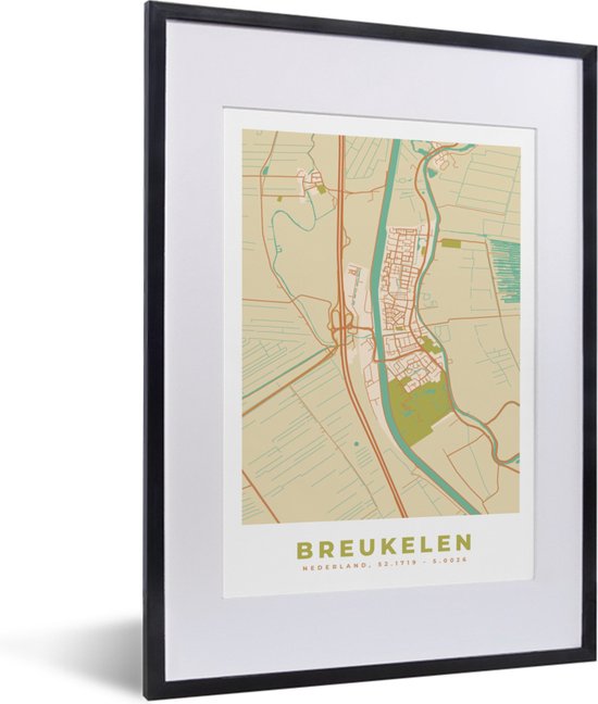 Fotolijst incl. Poster - Breukelen - Vintage - Stadskaart - Plattegrond ...