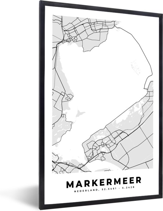 Fotolijst incl. Poster - Markermeer - Plattegrond - Nederland - Kaart ...