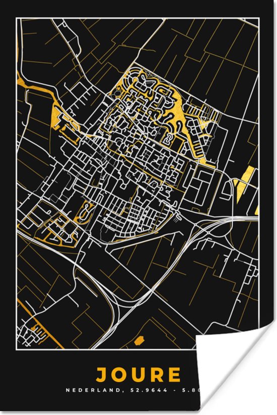 Poster Joure - Goud - Stadskaart - Plattegrond - Kaart - 120x180 cm XXL ...