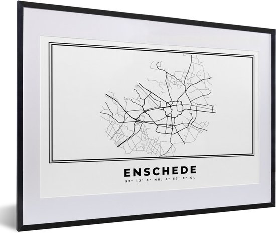 Fotolijst Incl Poster Zwart Wit Kaart Plattegrond Stadskaart Enschede Bol