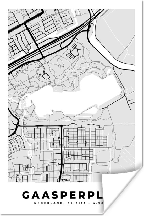 Poster Kaarten - Gaasperplas - Nederland - Plattegrond - Stadskaart ...