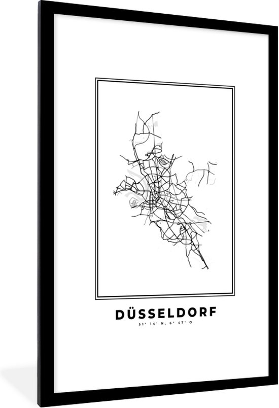 Fotolijst incl. Poster Zwart Wit- Duitsland – Düsseldorf – Stadskaart ...
