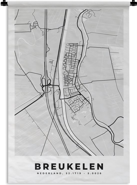 Wandkleed - Wanddoek - Breukelen - Plattegrond - Zwart Wit - Kaart ...