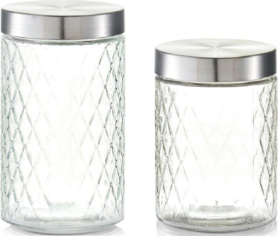 6x Glazen keuken voorraadpotten/bewaarpotten 1200/1500 ml geruit ...