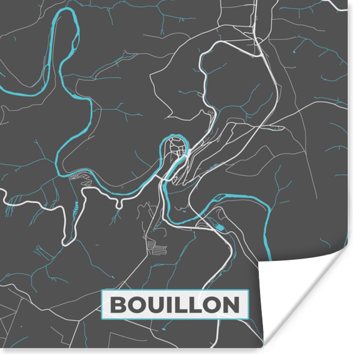 Poster Plattegrond – Bouillon – Blauw – Stadskaart - Kaart - België ...