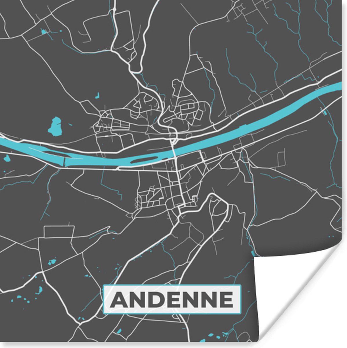Poster Carte – Plan d'étage – Plan de ville – Andenne – België - Grijs ...