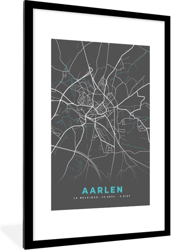 Fotolijst incl. Poster - Plattegrond – Aarlen – Blauw – Stadskaart ...