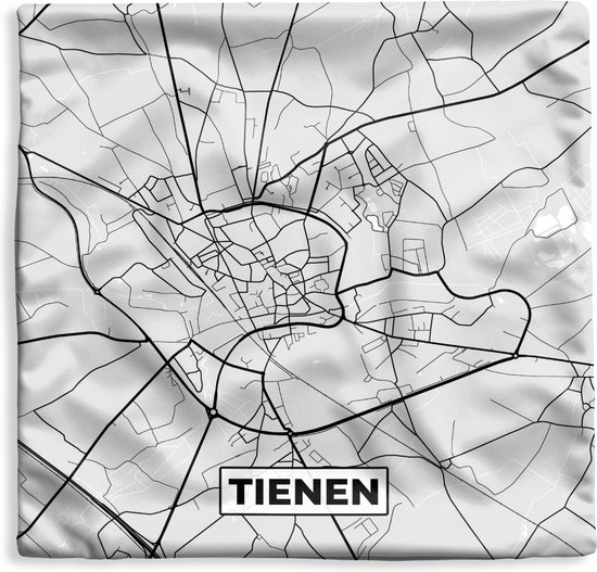 Kussenhoes 45x45 cm - Stadskaart – Zwart Wit - Kaart – Tienen – België ...