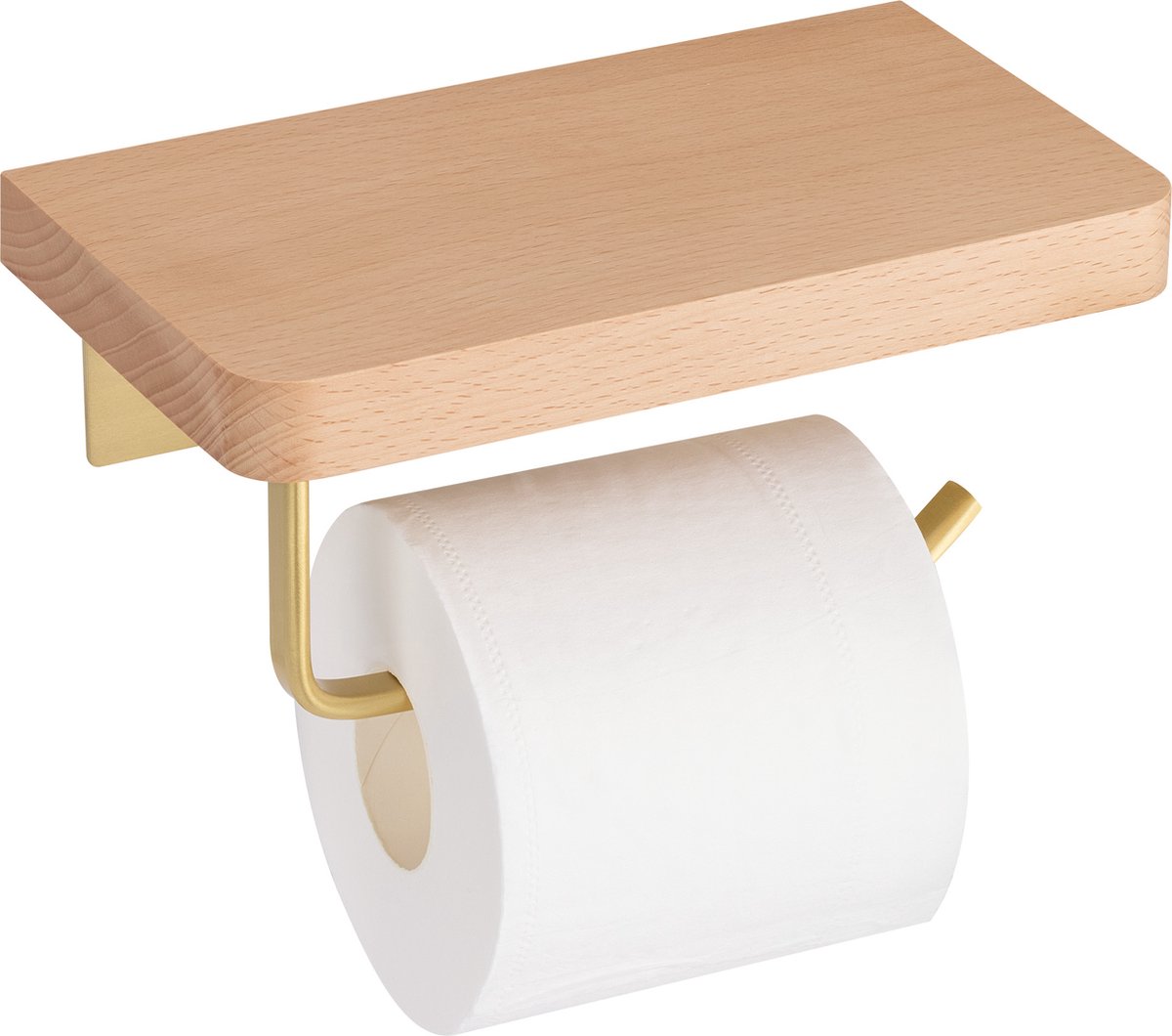 Navaris toiletrolhouder met houten plankje - WC rolhouder met planchet ...