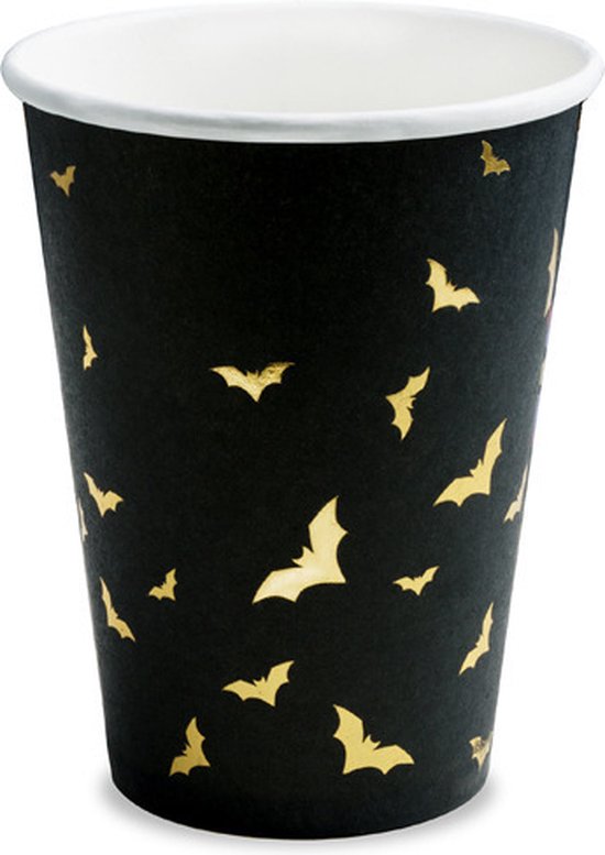 Halloween - Thema feest papieren bekertjes vleermuis zwart/goud 6x ...