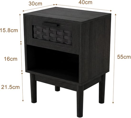 Set van 2 Nachtkastjes - 40x30x55cm - met Lade en Open Vak - Hout en ...
