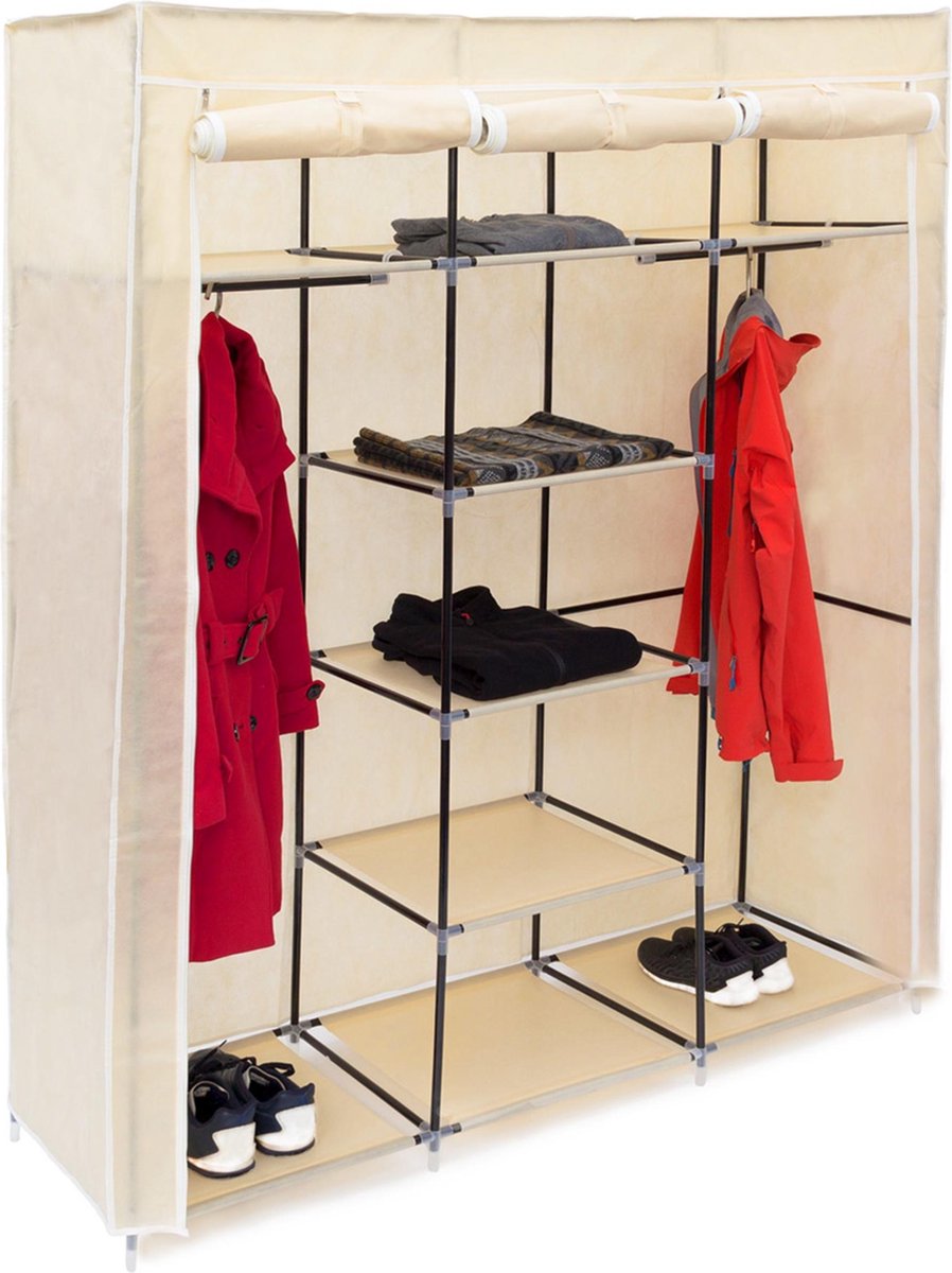 Relaxdays kledingkast stof - kleerkast 9 planken - stoffen kast ...