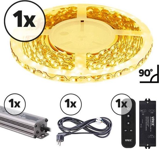 LED hoekstrip 5m complete set 12V 2700K IP20 dimbaar 300 SMD 2835 LEDS ...