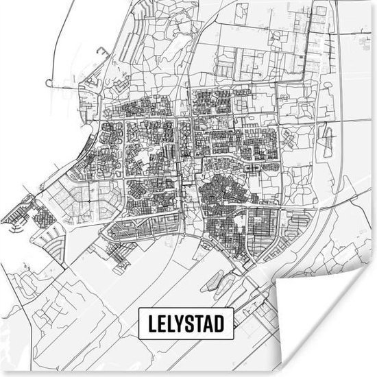 Poster Stadskaart Lelystad - 100x100 cm XXL - Plattegrond | bol.com