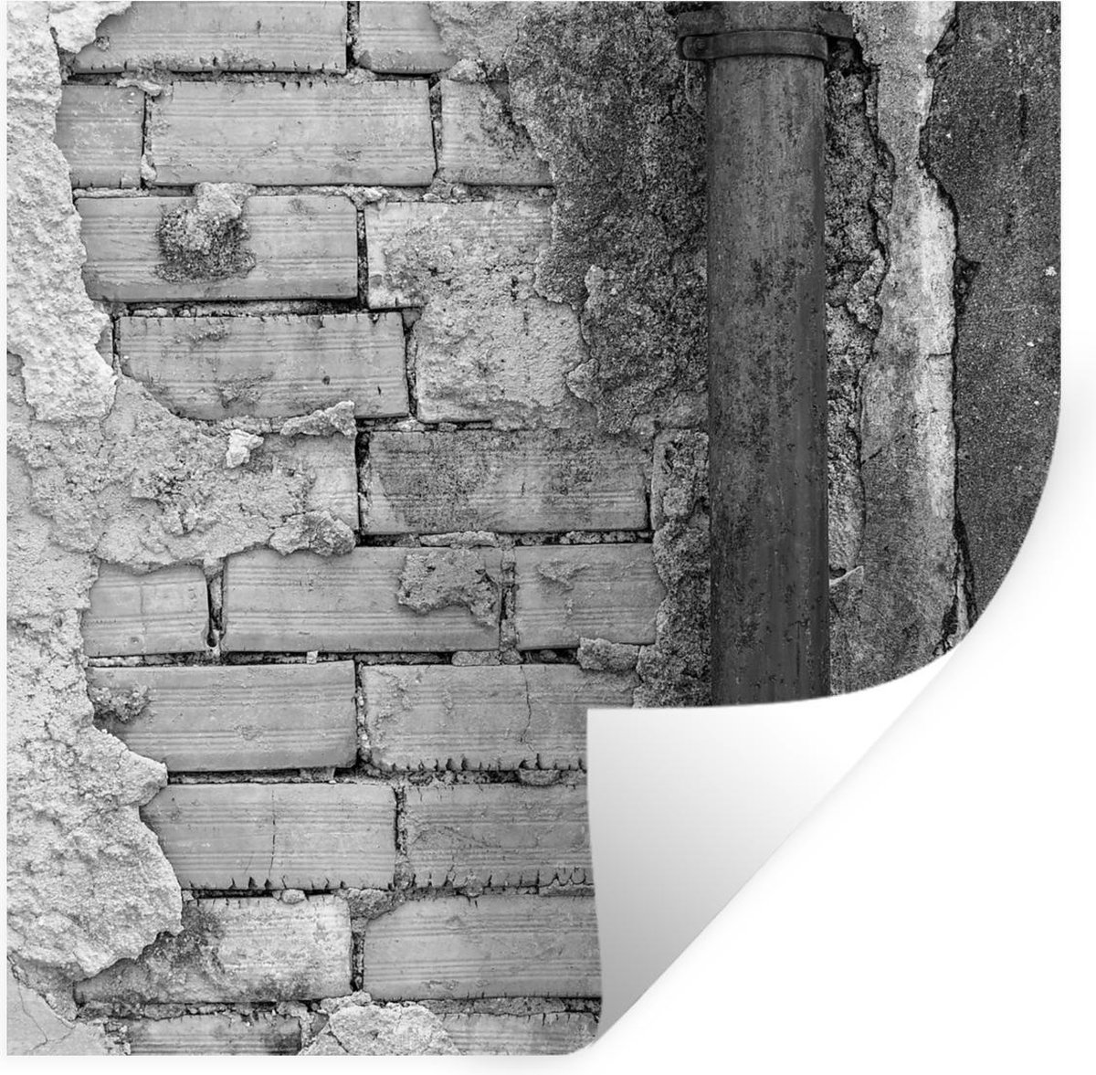 Muursticker Antieke stenen muur- Afbrokkelende gepleisterde muur ...