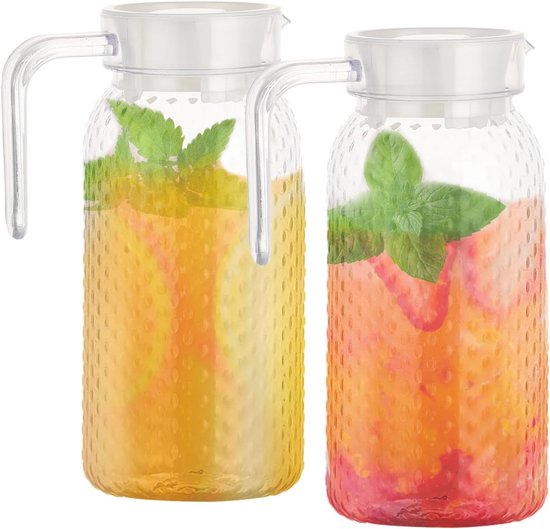 Plastic Water Jugs - Set of 2 with Lid and Handle - Transparent Jug for ...