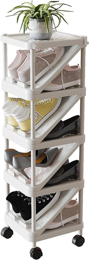 Narrow 9-level shoe rack shoe cabinet space saving with movable wheels ...