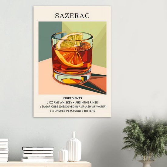 Sazerac cocktail - Ingrediënten poster A4 21x29.7 cm | bol