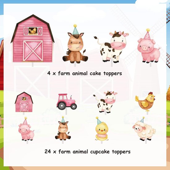 Roze Boerderij Dier Taart Decoratie met Dier Thema - Perfect voor ...