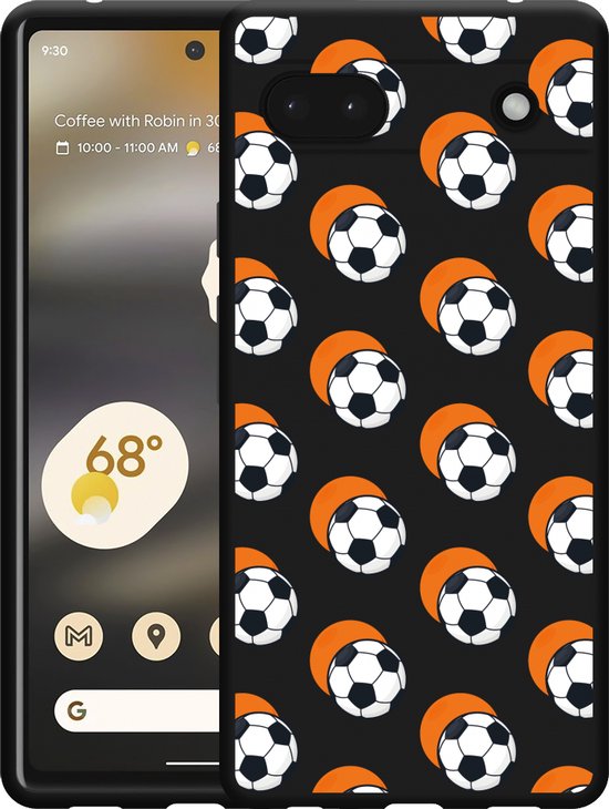 Cazy Hoesje Zwart geschikt voor Google Pixel 6a - Soccer Ball Orange | bol
