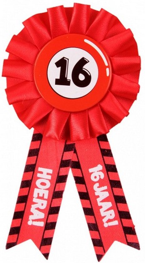 rozet Hoera 16 jaar 15 x 8 cm polyester rood | bol.com