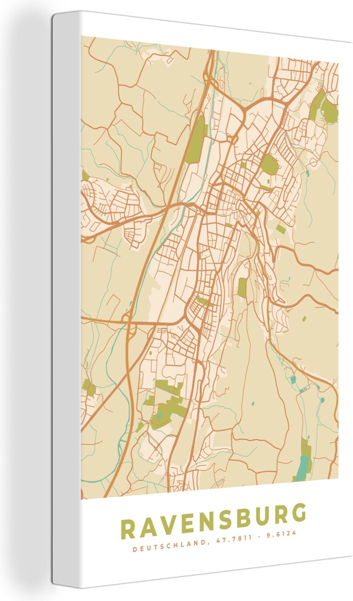 Canvas Schilderij Ravensburg - Stadskaart - Plattegrond - Vintage ...
