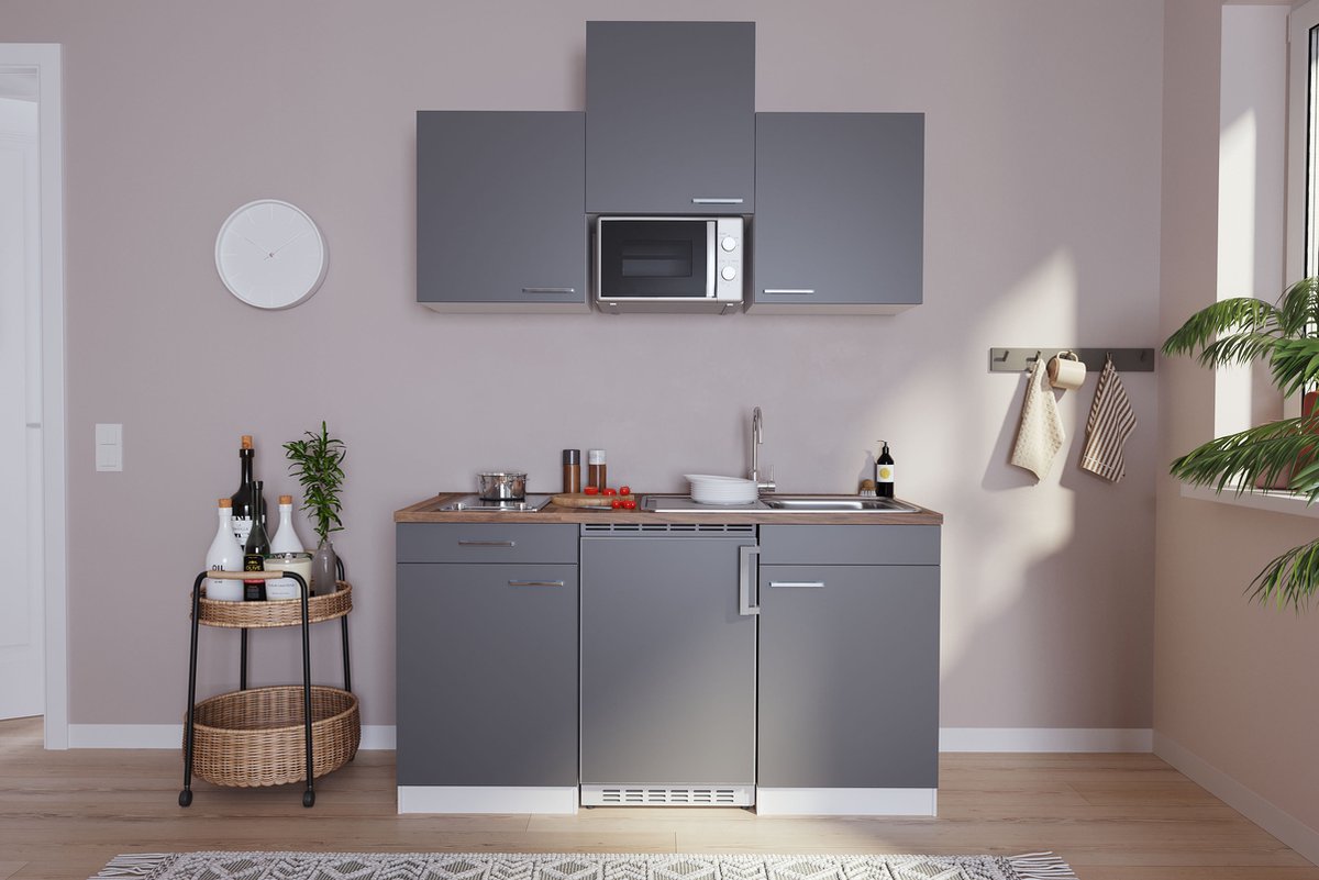 Keukenblok 150 cm - complete kleine keuken met apparatuur - Zwart ...