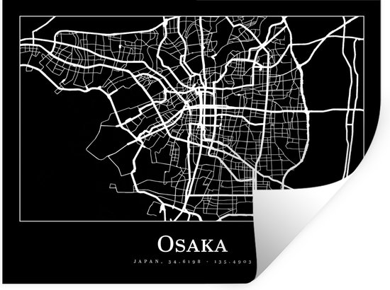 Muurstickers - Sticker Folie - Plattegrond - Kaart - Osaka - Stadskaart ...