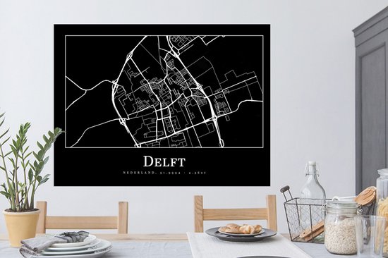 Muurstickers - Kaart - Delft - Plattegrond - Stadskaart - 120x90 cm ...