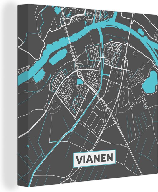 Canvas Schilderij Vianen - Plattegrond - Kaart - Stadskaart - 90x90 cm ...