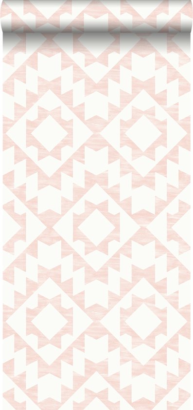 ESTAhome behang Marrakech aztec tapijt perzik roze en mat wit - 148675 ...