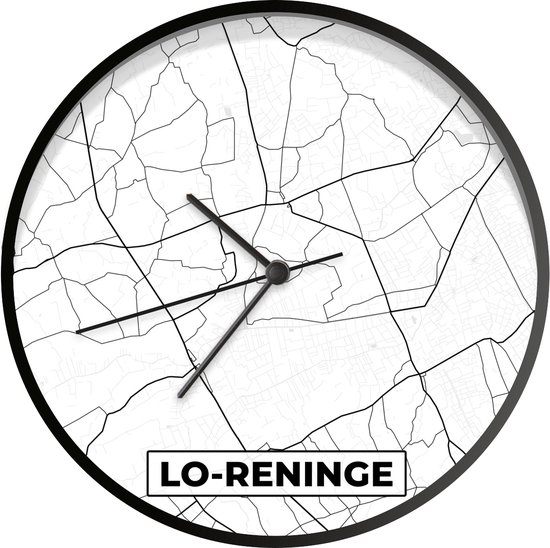 Klok - Ø 30 cm - België – Lo Reninge – Stadskaart – Kaart – Zwart Wit ...