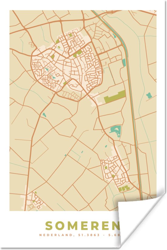 Poster Someren - Vintage - Plattegrond - Kaart - Stadskaart - 60x90 cm ...