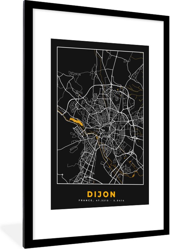 Fotolijst incl. Poster - Frankrijk – Dijon - Plattegrond – Stadskaart ...