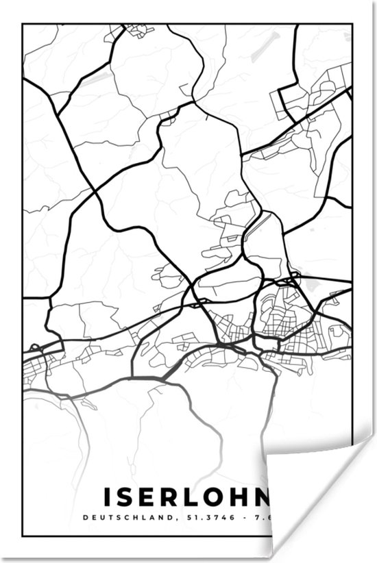 Poster Stadskaart - Iserlohn - Plattegrond - Kaart - 60x90 cm | bol.com