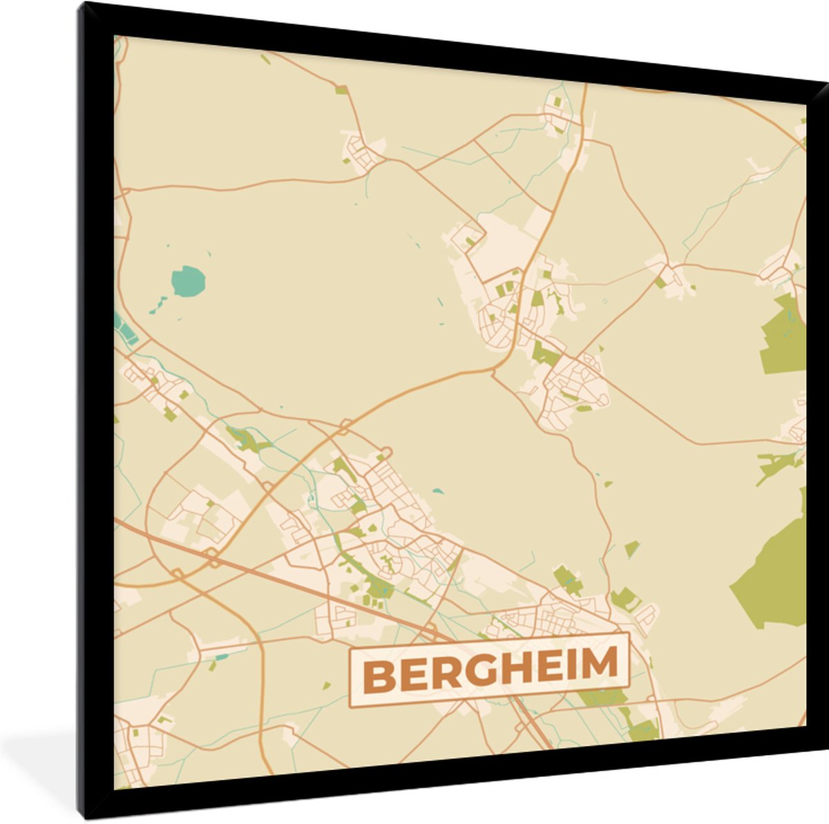 Fotolijst incl. Poster - Plattegrond - Bergheim - Vintage - Kaart ...