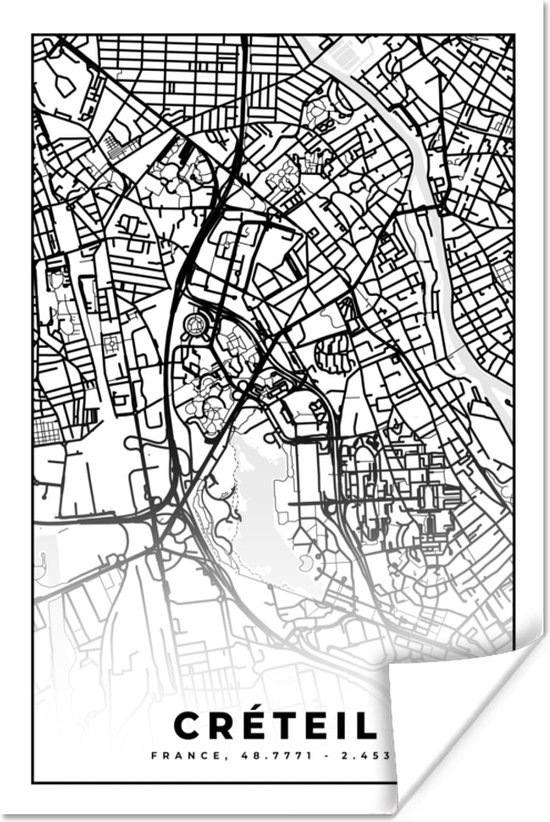 Affiche Plan de ville - Créteil - Plan - Carte - France - Zwart et ...