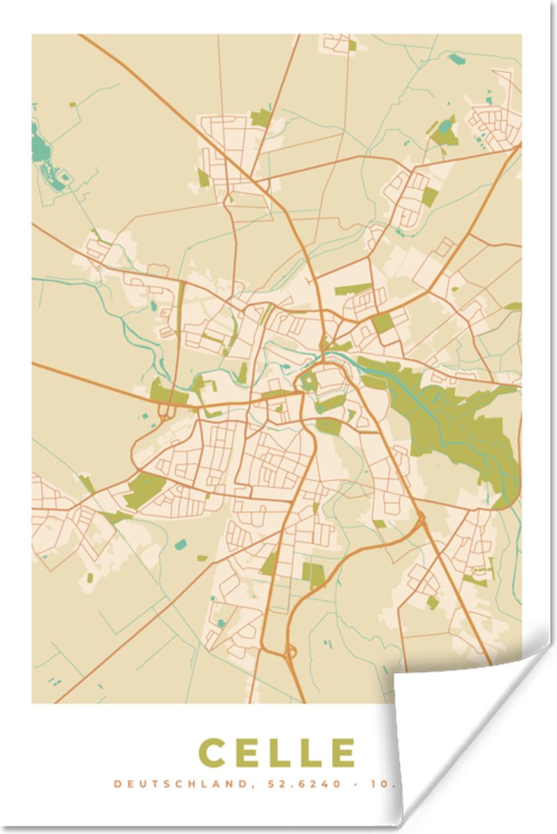 Poster Celle - Plattegrond - Vintage - Kaart - Stadskaart - 80x120 cm ...