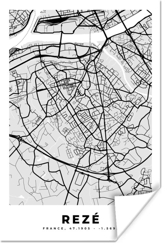Poster Kaart - Stadskaart - Rezé - Plattegrond - Frankrijk - 20x30 cm | bol
