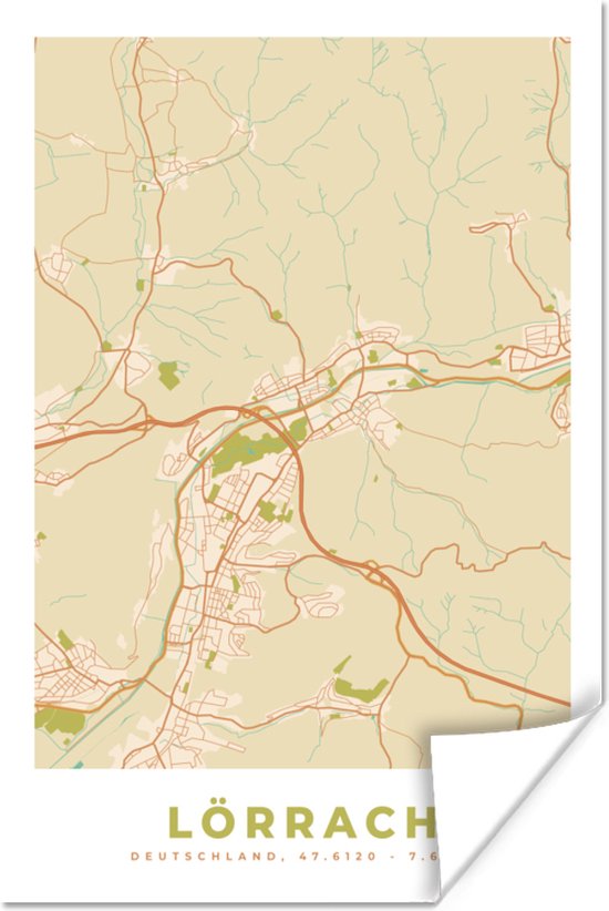 Poster Stadskaart - Lörrach - Vintage - Kaart - Plattegrond - 40x60 cm ...