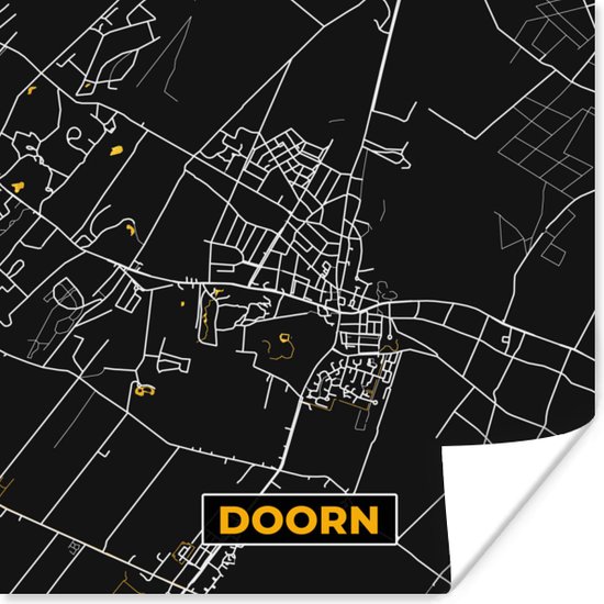 Poster Doorn - Plattegrond - Kaart - Stadskaart - Black en gold - 50x50 ...