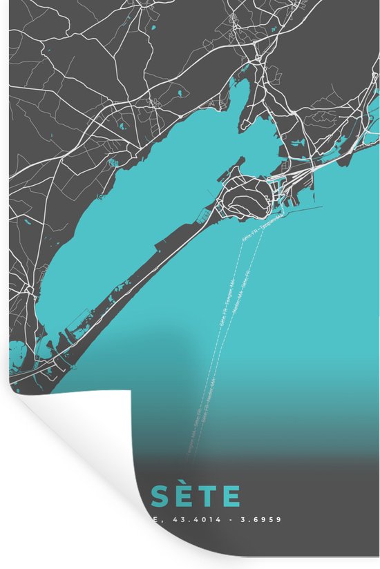 Muurstickers - Sticker Folie - Sète - Stadskaart - Plattegrond - Kaart ...