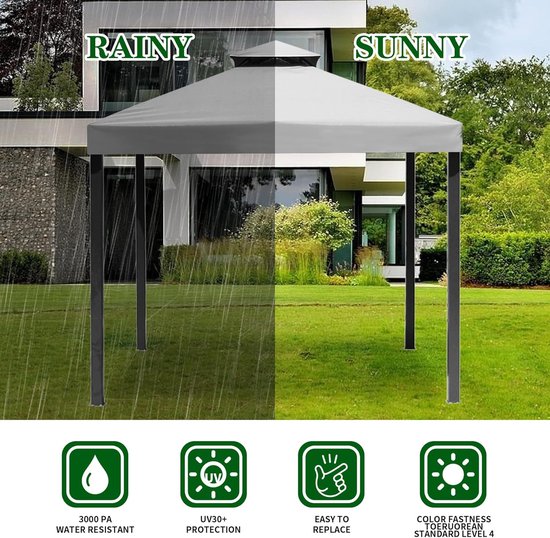 Vervangend dak voor paviljoen, 3 x 3 m, 2-traps pvc-paviljoen, dakdeken ...