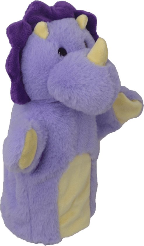 Knuffel handpop Dinosaurus - Paars - 20cm | bol