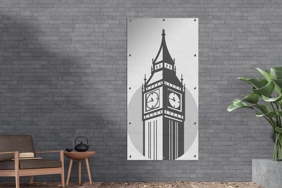 Schuttingposter De Big Ben Voor Een Cirkel Zwart Wit 100x200 Cm